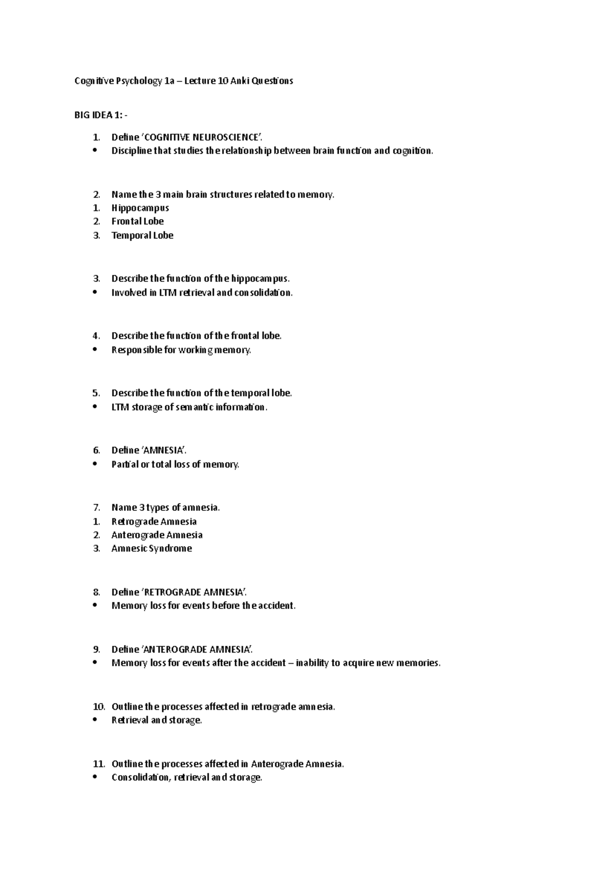 Cognitive Psychology - Lecture 10 Anki Questions - Cognitive Psychology ...