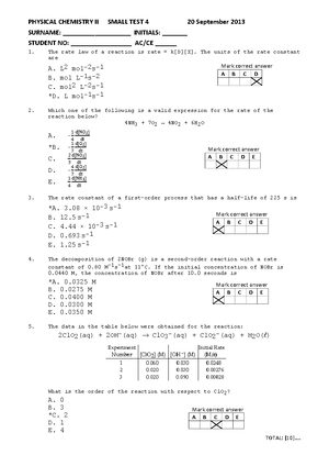 PHYSICAL CHEMISTRY EXAM, questions and answers - Subject PHYSICAL ...