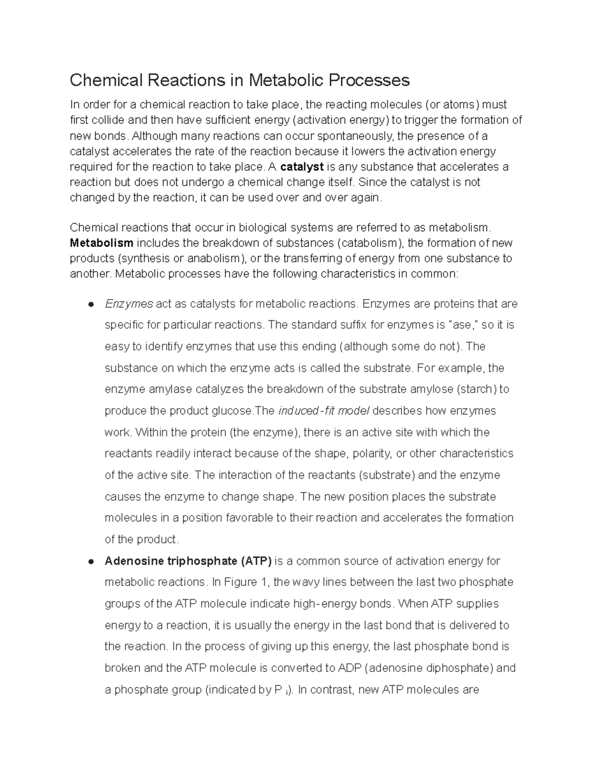 Chemical Reactions in Metabolic Processes - Although many reactions can ...