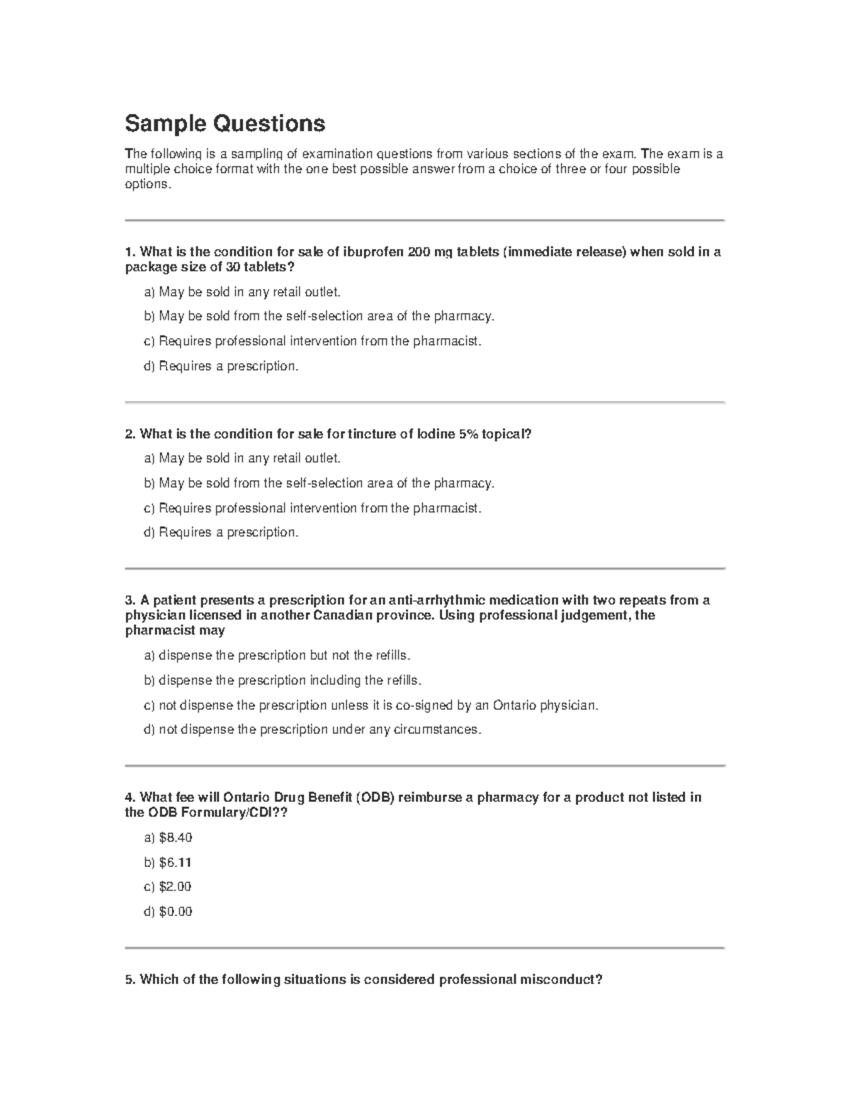 Idoc - pebc exams - Sample Questions The following is a sampling of ...