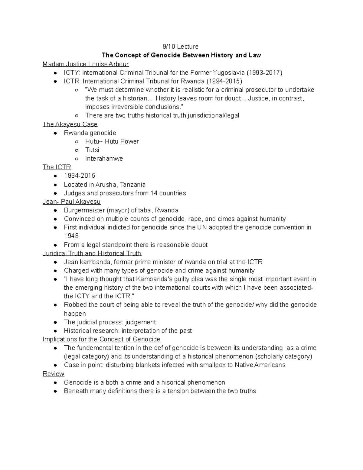 9 10 Lecture 4 - notes part 1 - 9/10 Lecture The Concept of Genocide ...