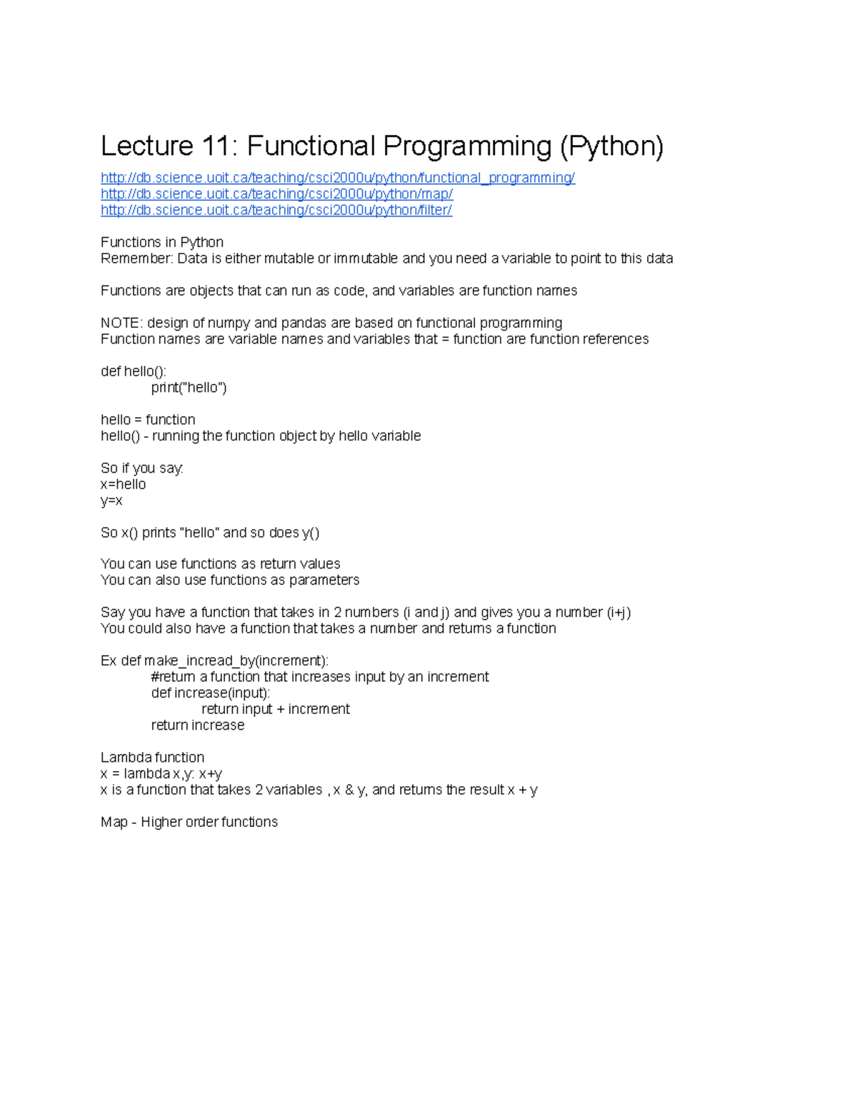 Lecture 11 - Functional Programming (Python) - - Studocu