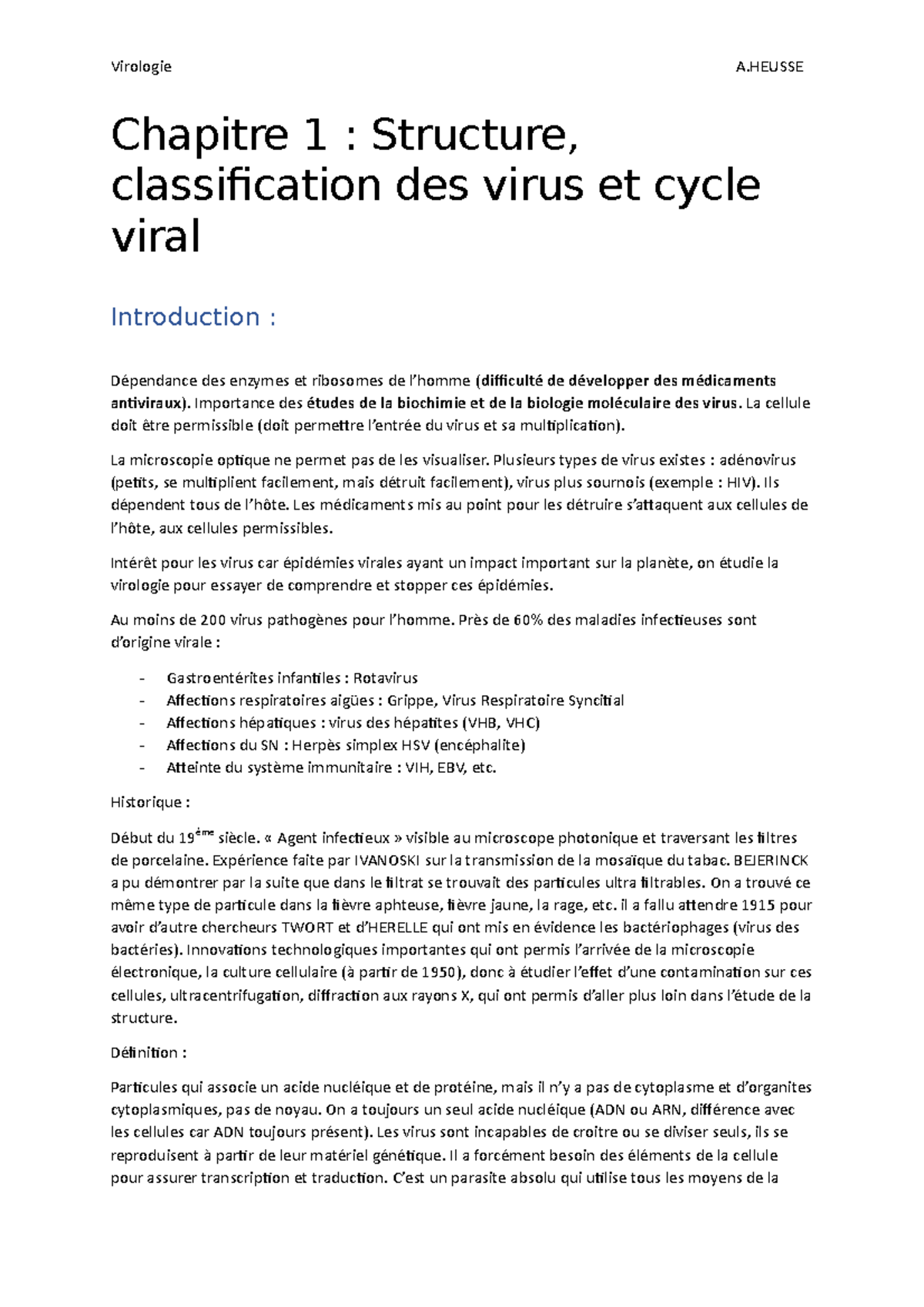 Chapitre 1 - Virologie - Virologie A Chapitre 1 : Structure ...
