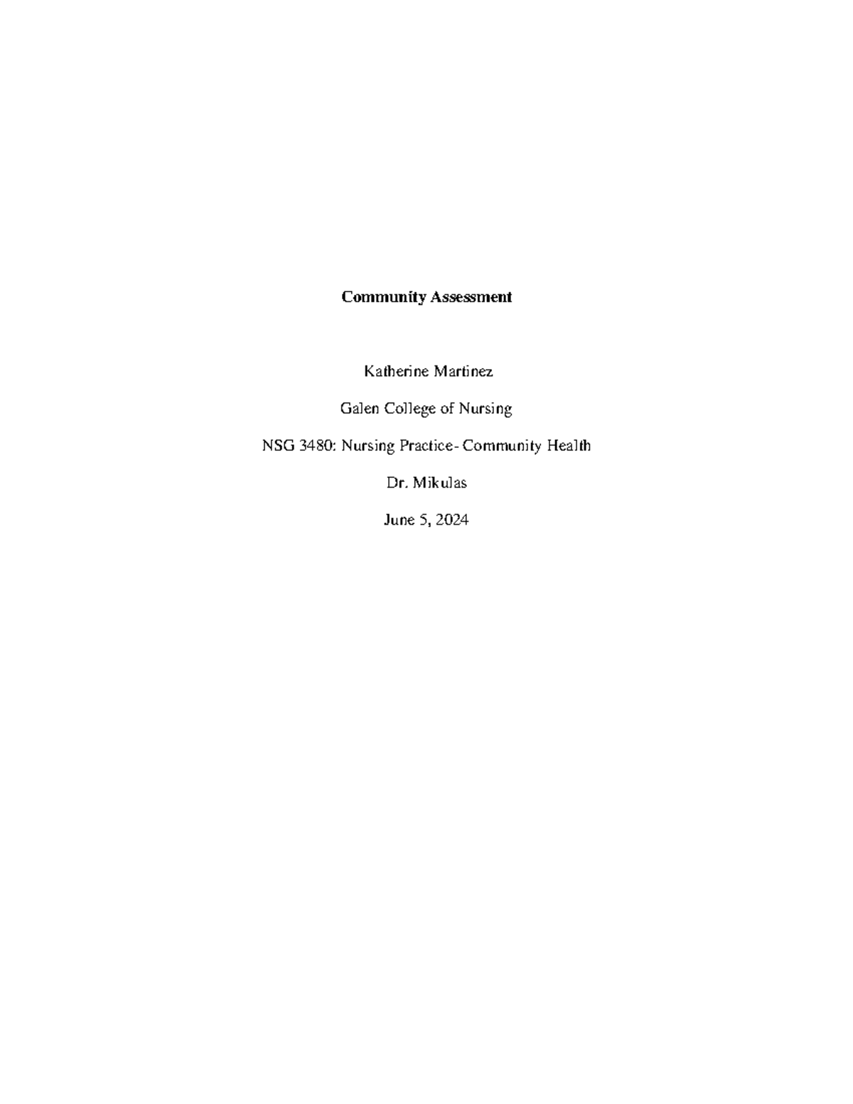 Commassessment - community assessment example - Community Assessment Katherine Martinez Galen ...