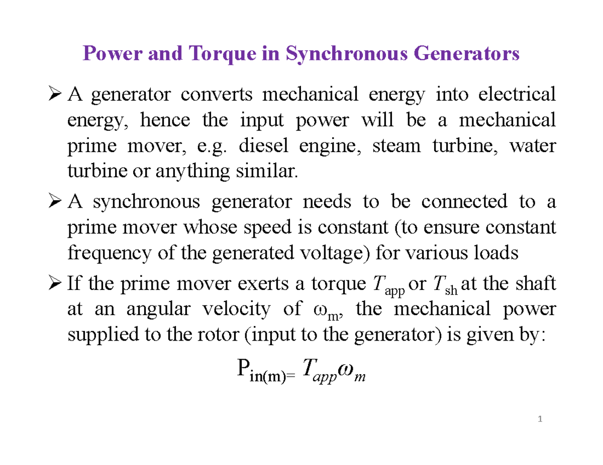 Chapter-5 (Sync Machine, 2nd Class) - Power and Torque in Synchronous ...