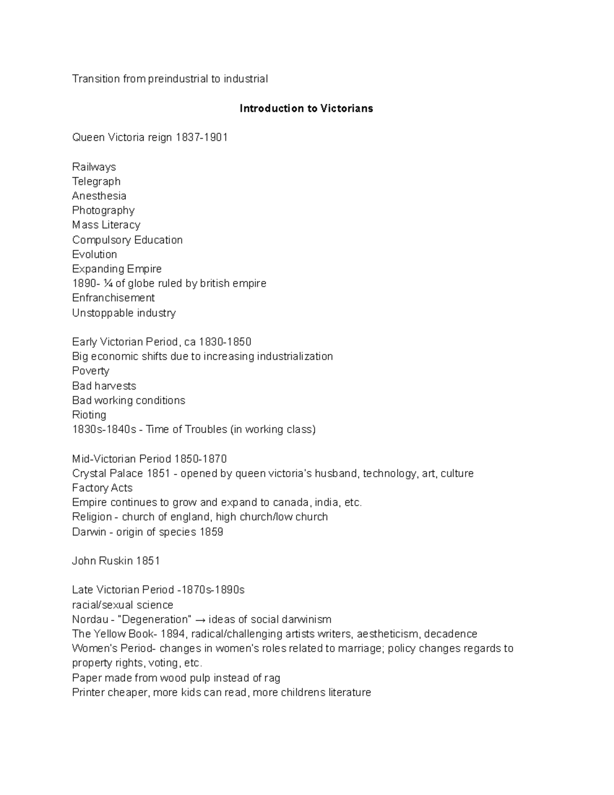 BRIT LIT II Notes - introduction to the victorian era - Transition from ...