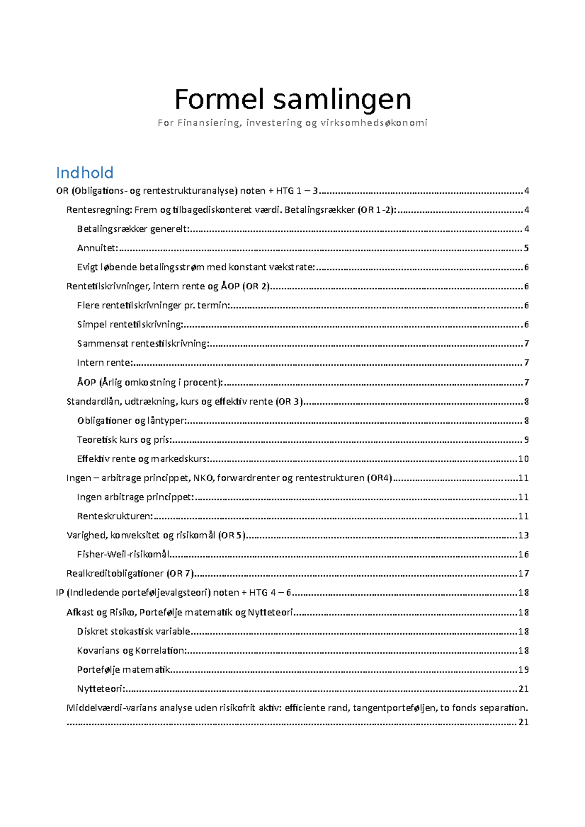 Formel samlingen - Udvidet - Formel samlingen For Finansiering ...