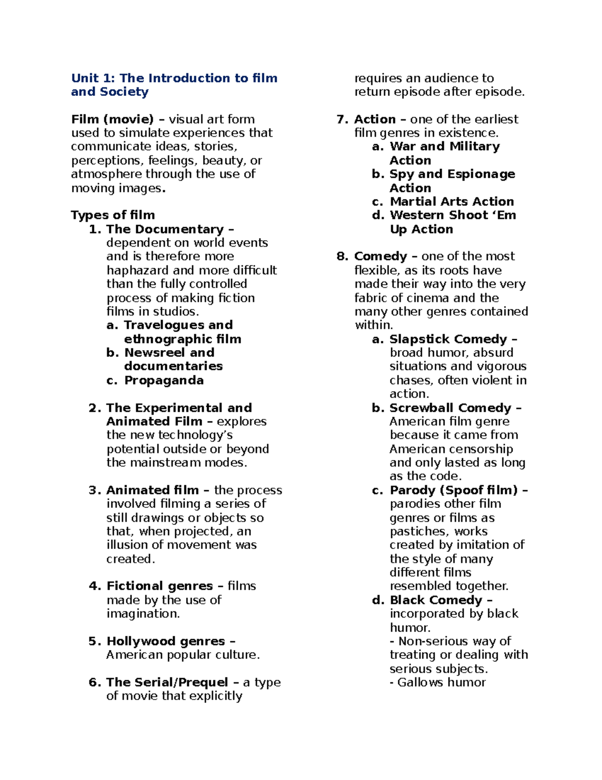 Unit 1 - SIne-Sosye - Minor - Unit 1: The Introduction to film and ...