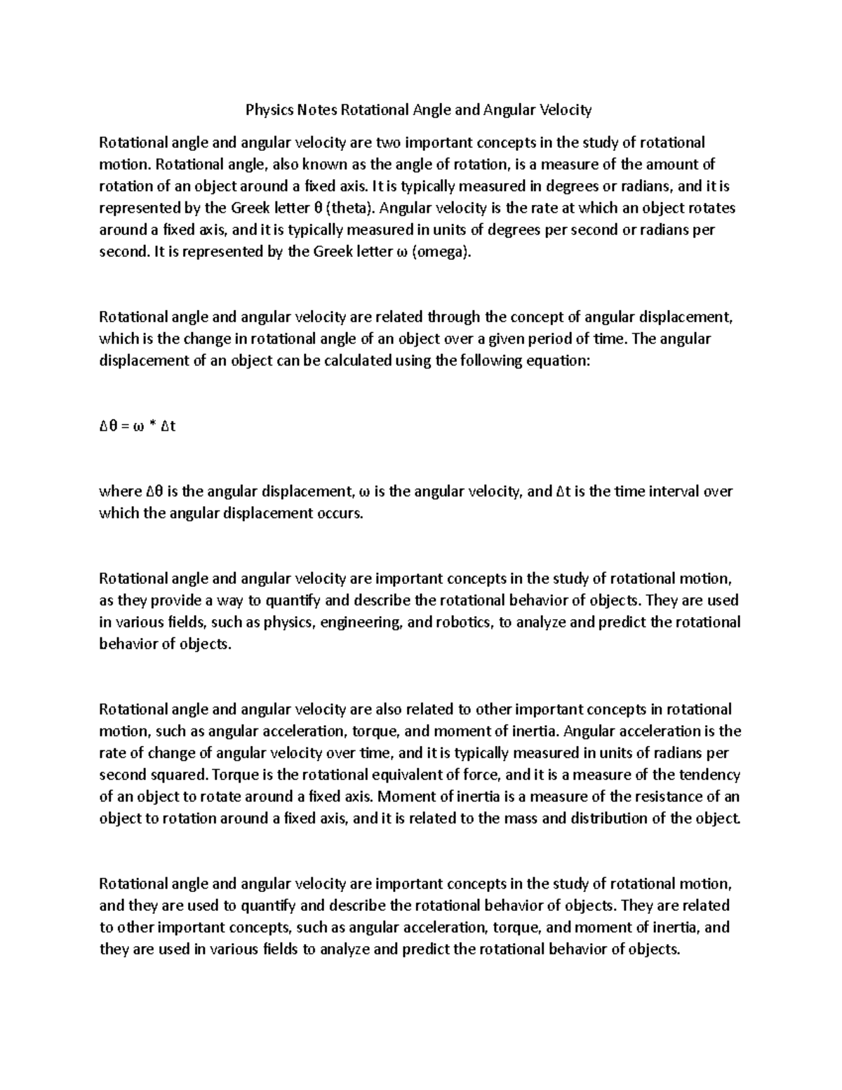 Physics Notes Rotational Angle and Angular Velocity - Rotational angle ...