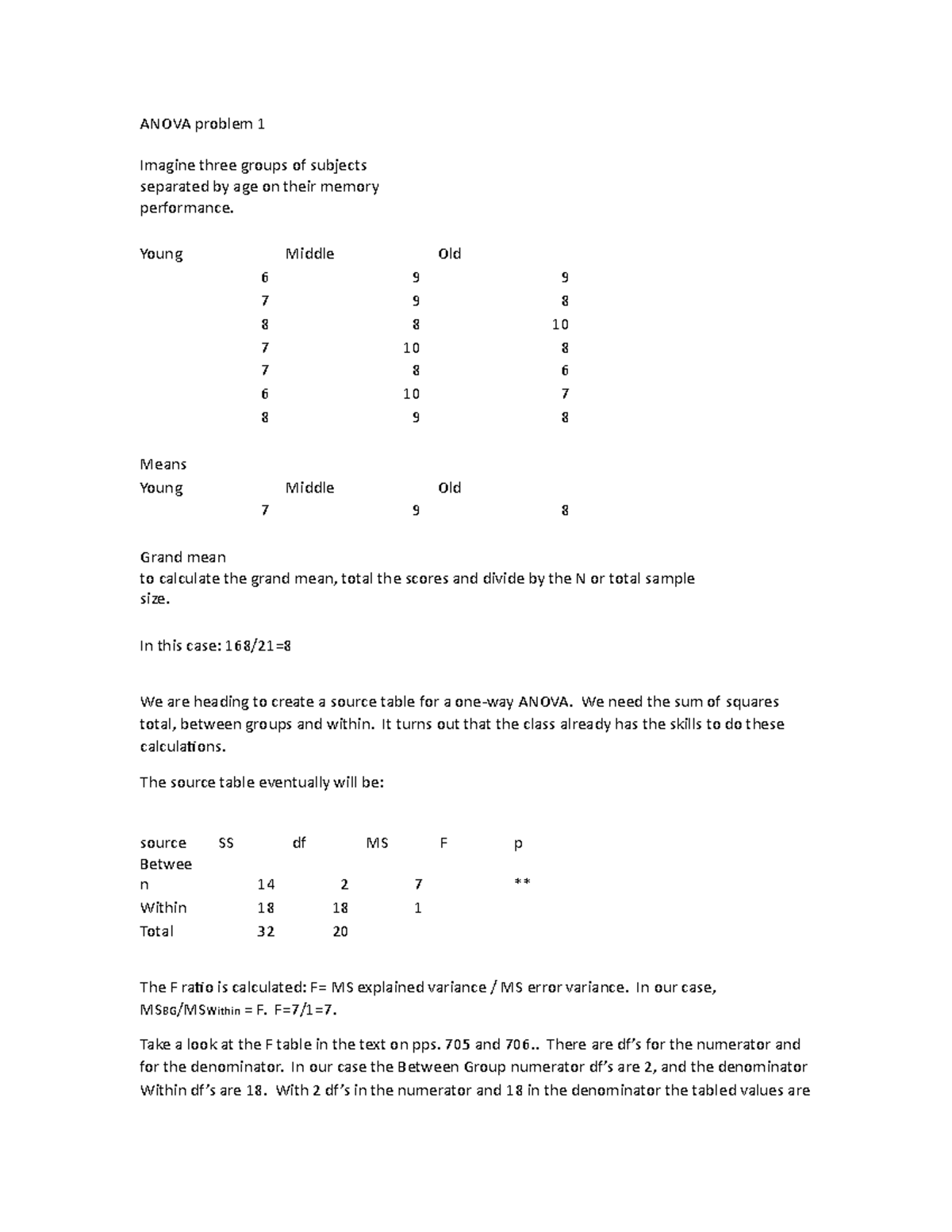 Anova problem 1 - Professor: Lester Culver - ANOVA problem 1 Imagine ...