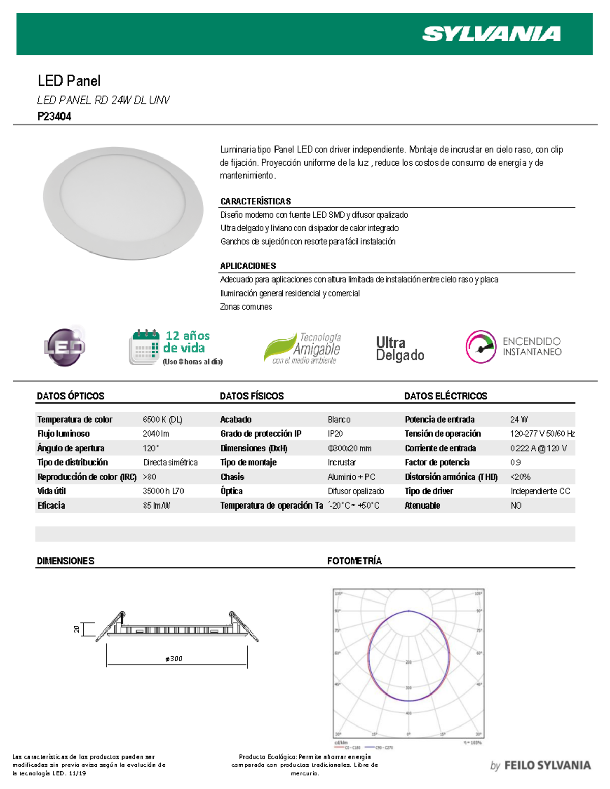 Luminaria - Material - LED Panel LED PANEL RD 24W DL UNV P ...