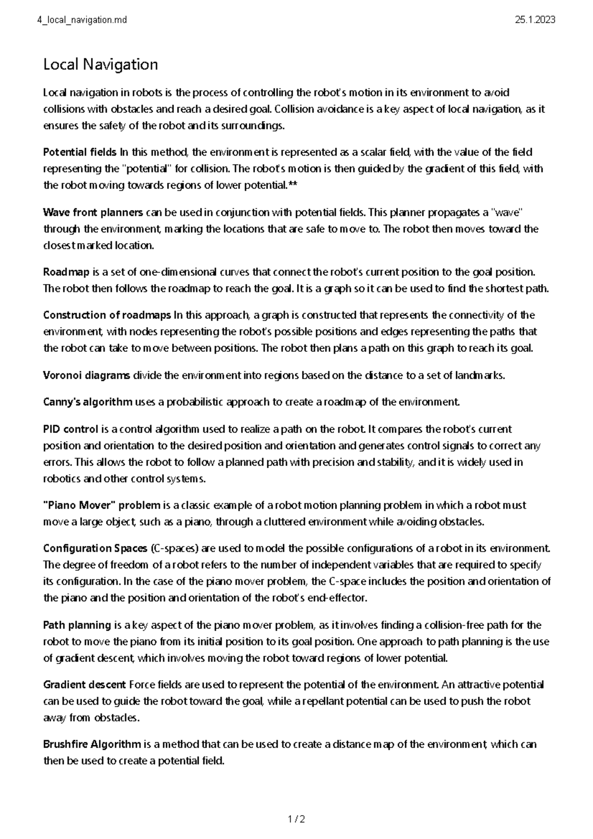 Robotics Local Navigation 4localnavigation 25 1 2 Local Navigation Local Navigation In