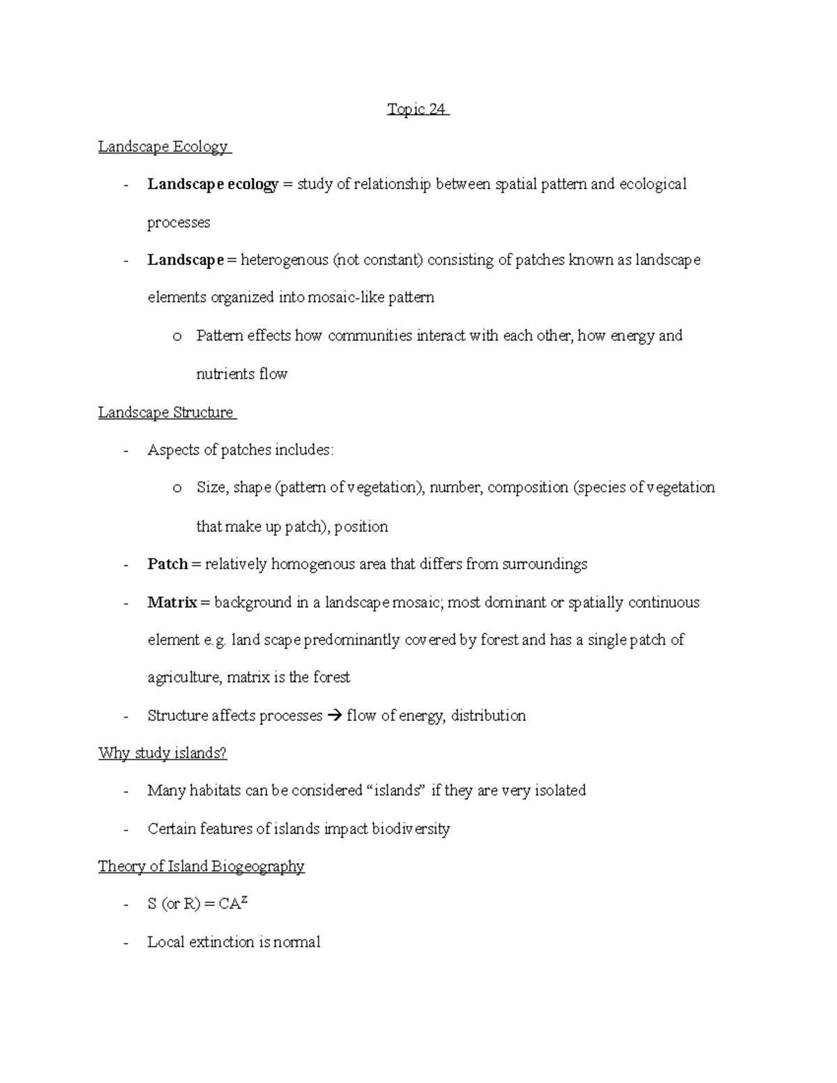 Topic 24-landscape - Topic 24 Landscape Ecology - Landscape ecology ...