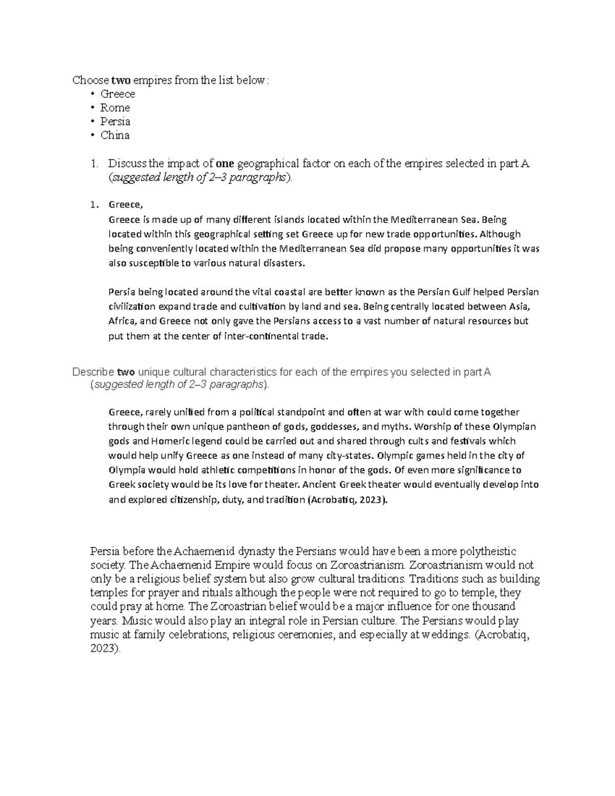 Task 2 c375 - Task two for C375 survey of world history. - Choose two ...