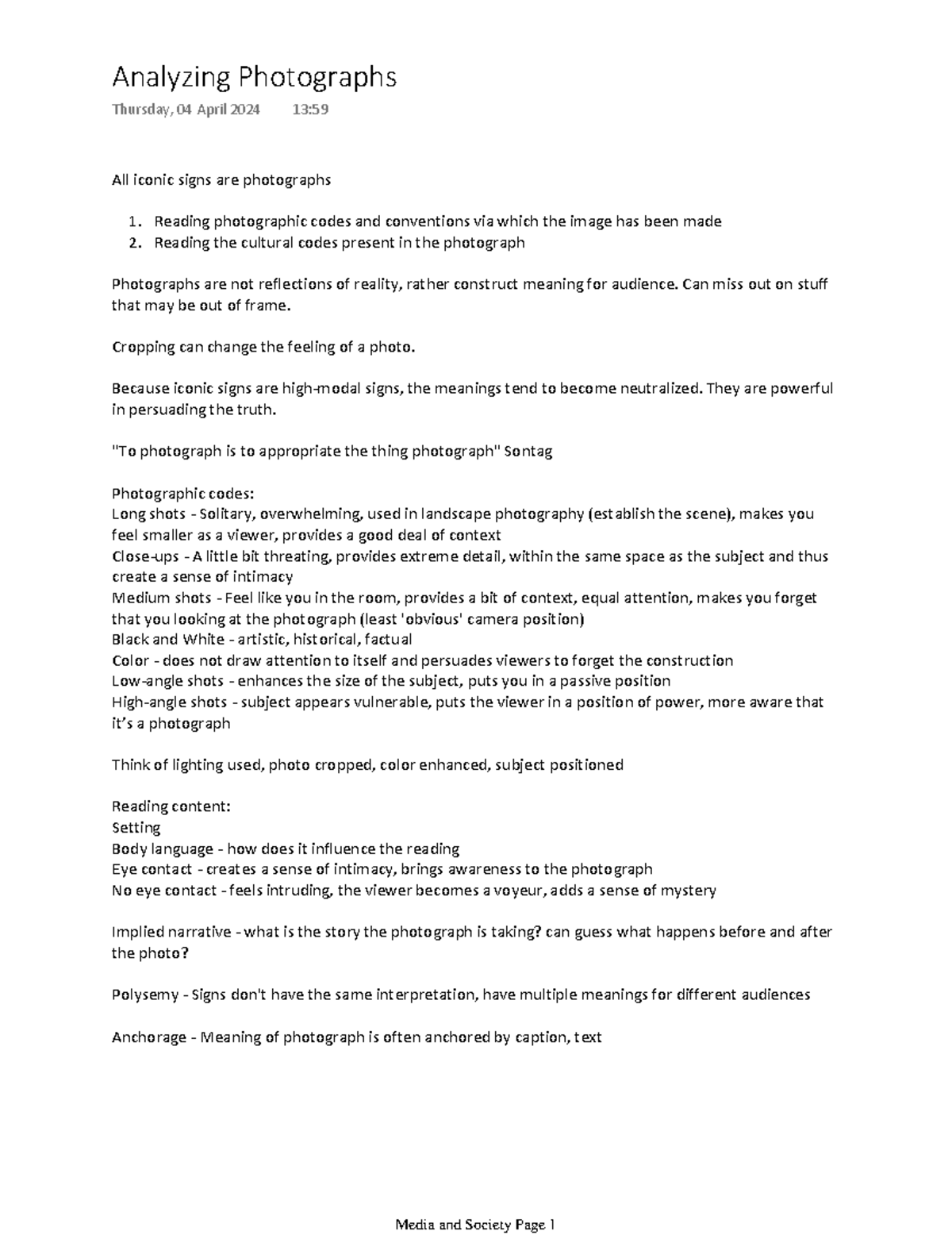 Analyzing Photographs - All iconic signs are photographs 1. Reading ...