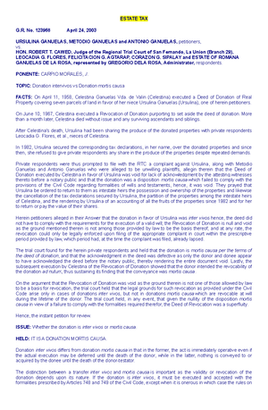 1-Lorenzo vs Posadas - Case digest for estate tax - TOPIC On Estate ...