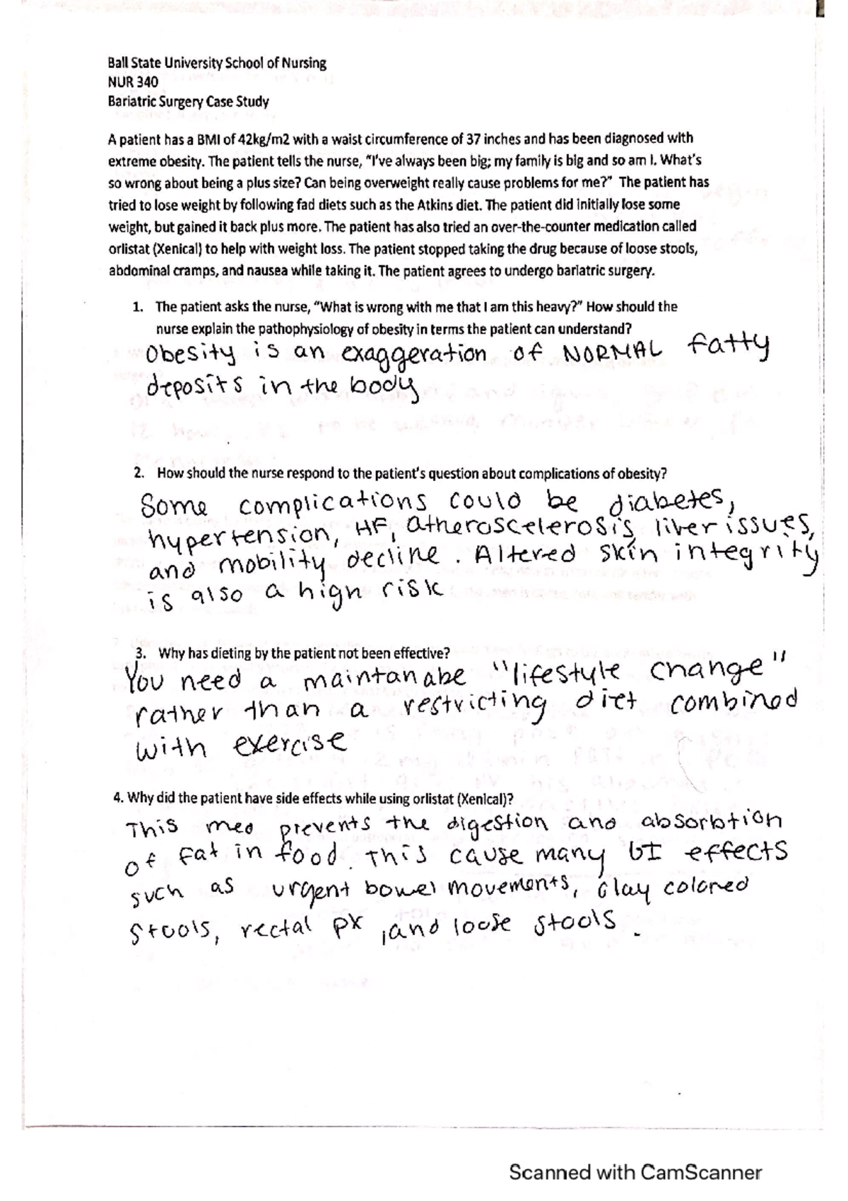 Bariatric case study - NUR 340 - Studocu