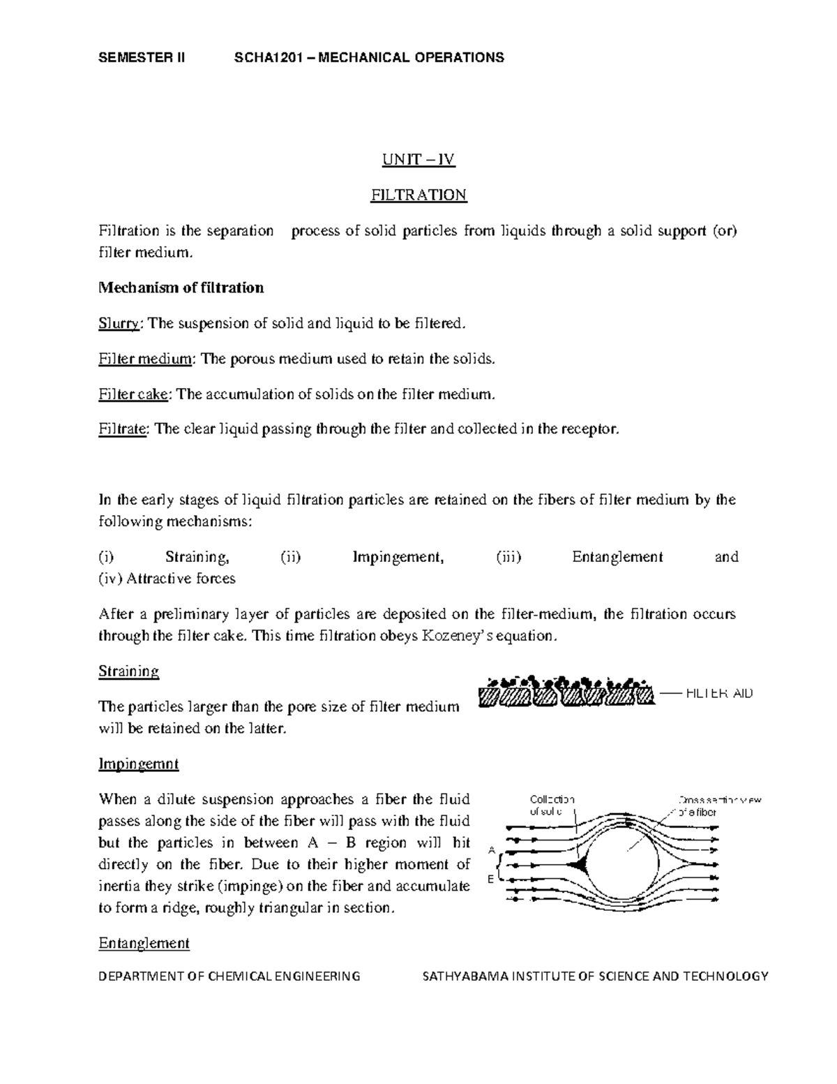 Filtration - UNIT – IV FILTRATION Filtration is the separation process ...