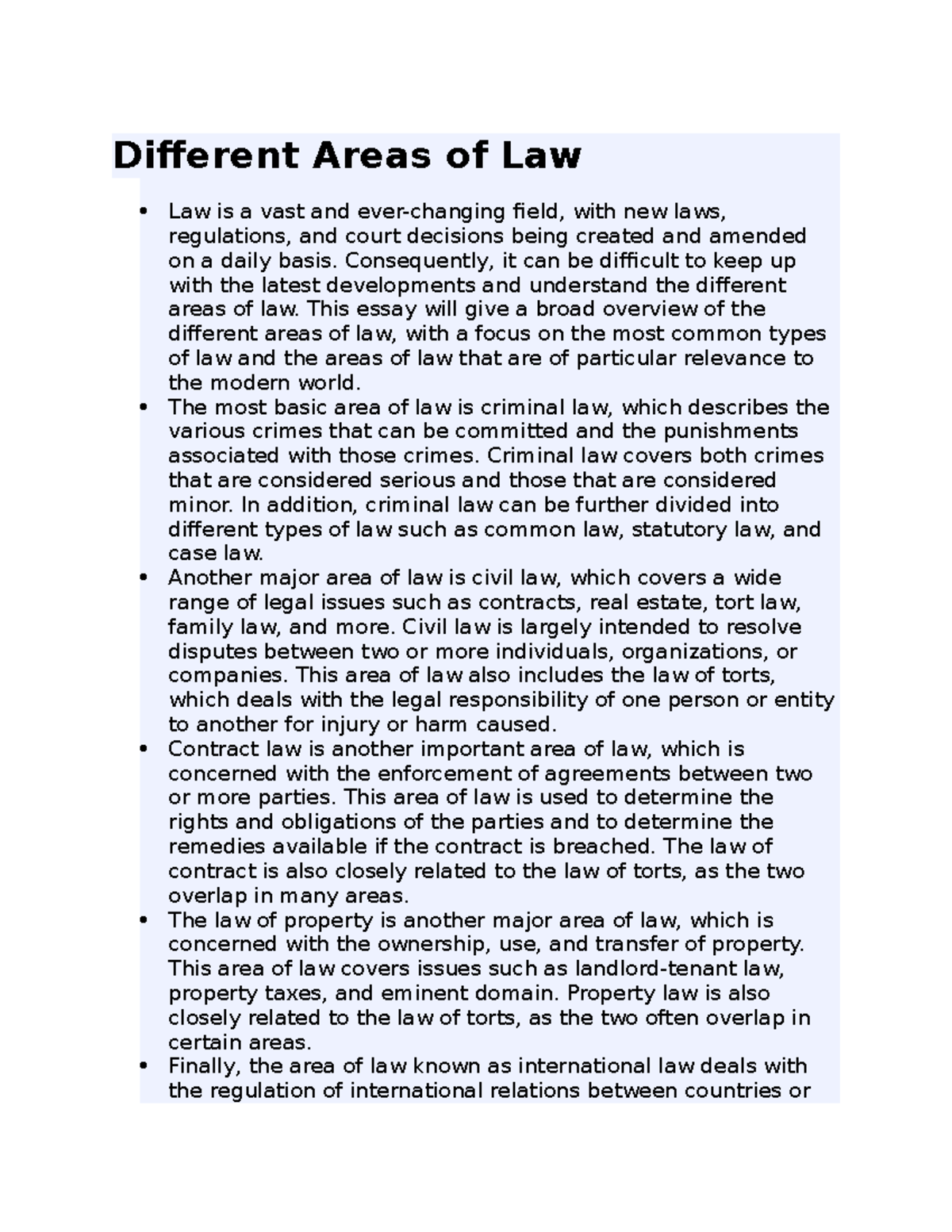 Different Areas of Law - Consequently, it can be difficult to keep up ...