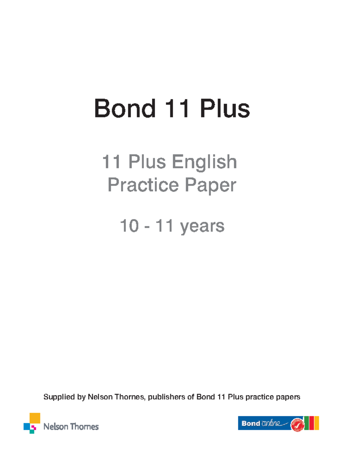 11Plus English Practice Paper - Bond 11 Plus 11 Plus English Practice ...