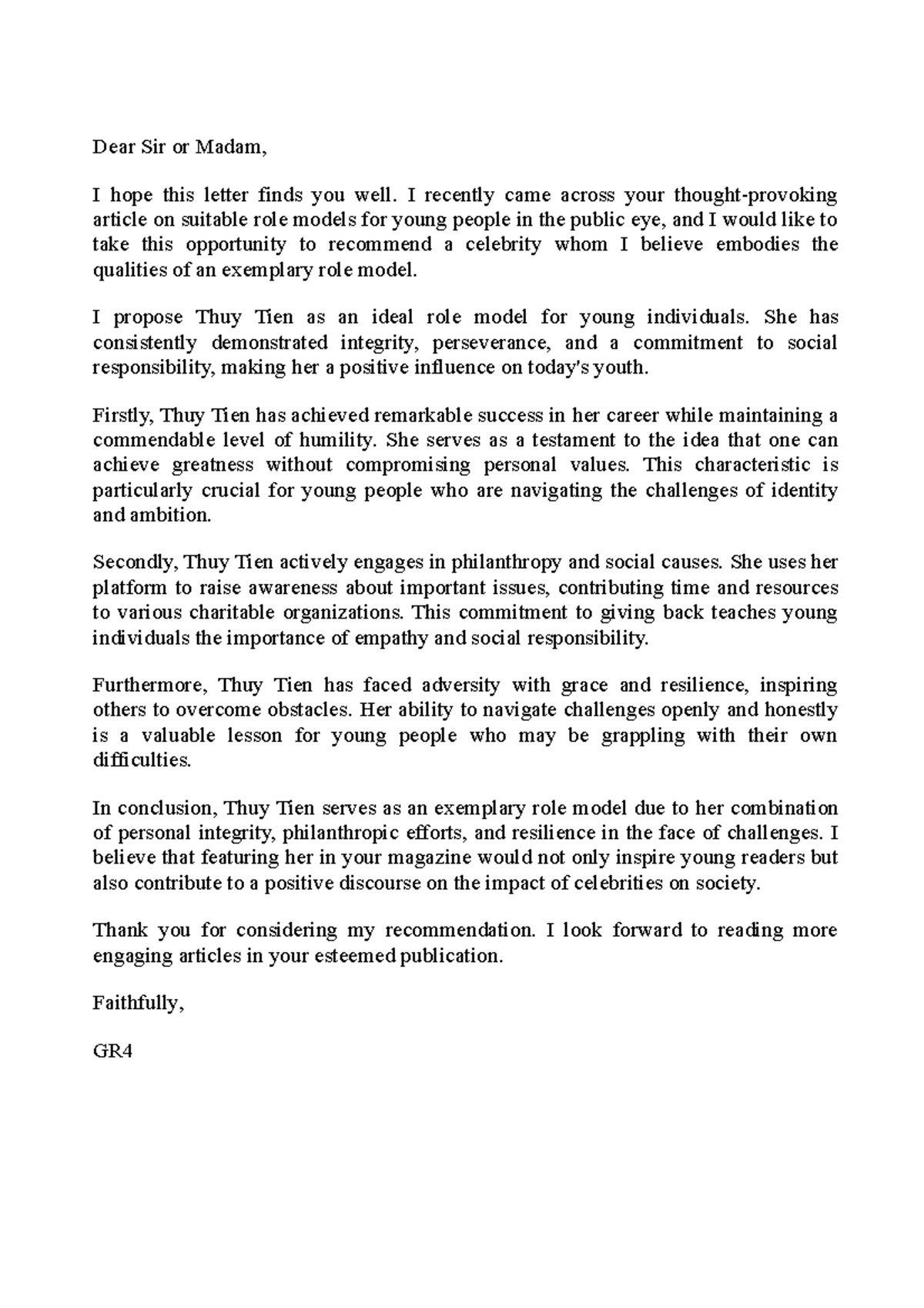 Write letter gr4 - good job - Dear Sir or Madam, I hope this letter ...