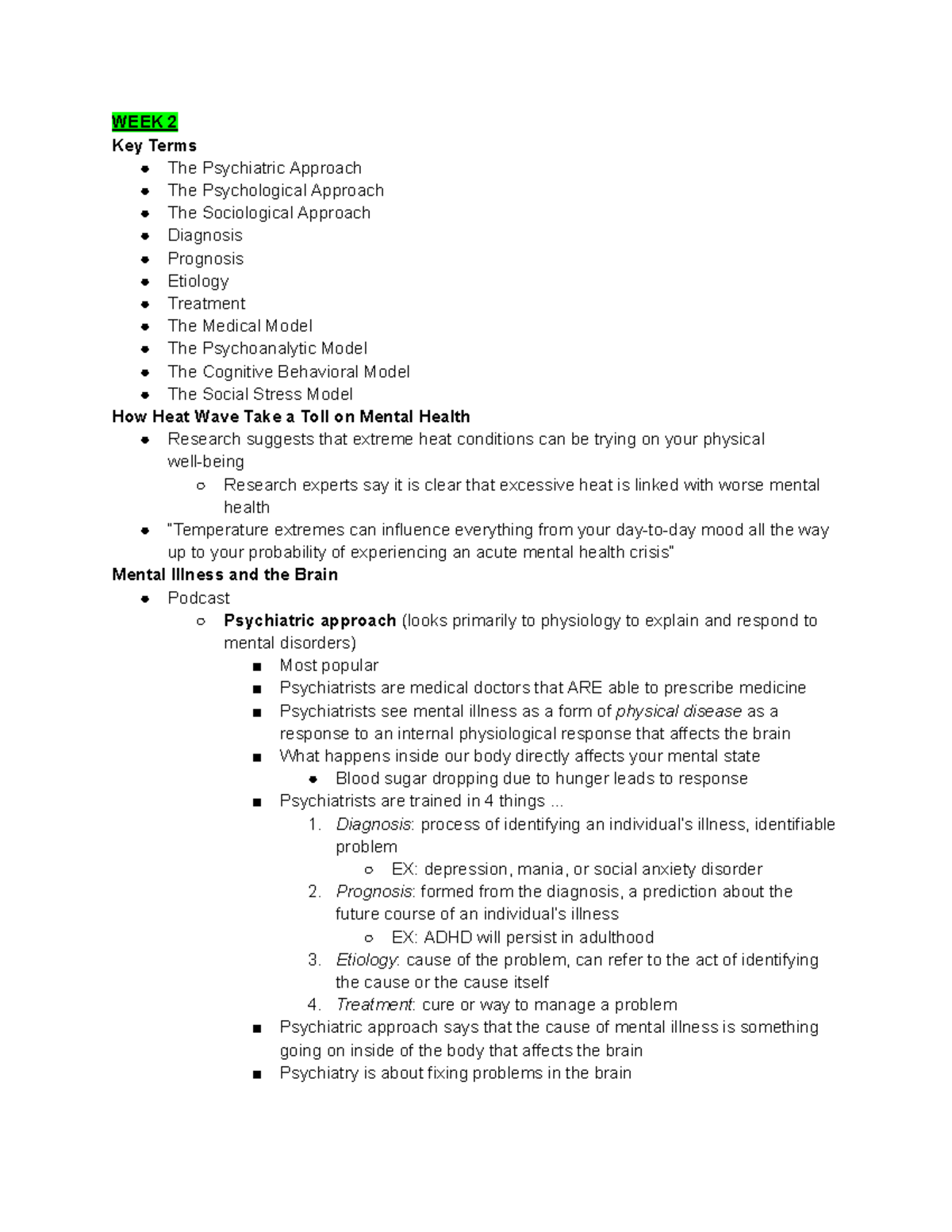 Class Notes - Summary - Sociology of Mental Illness - WEEK 2 Key Terms ...