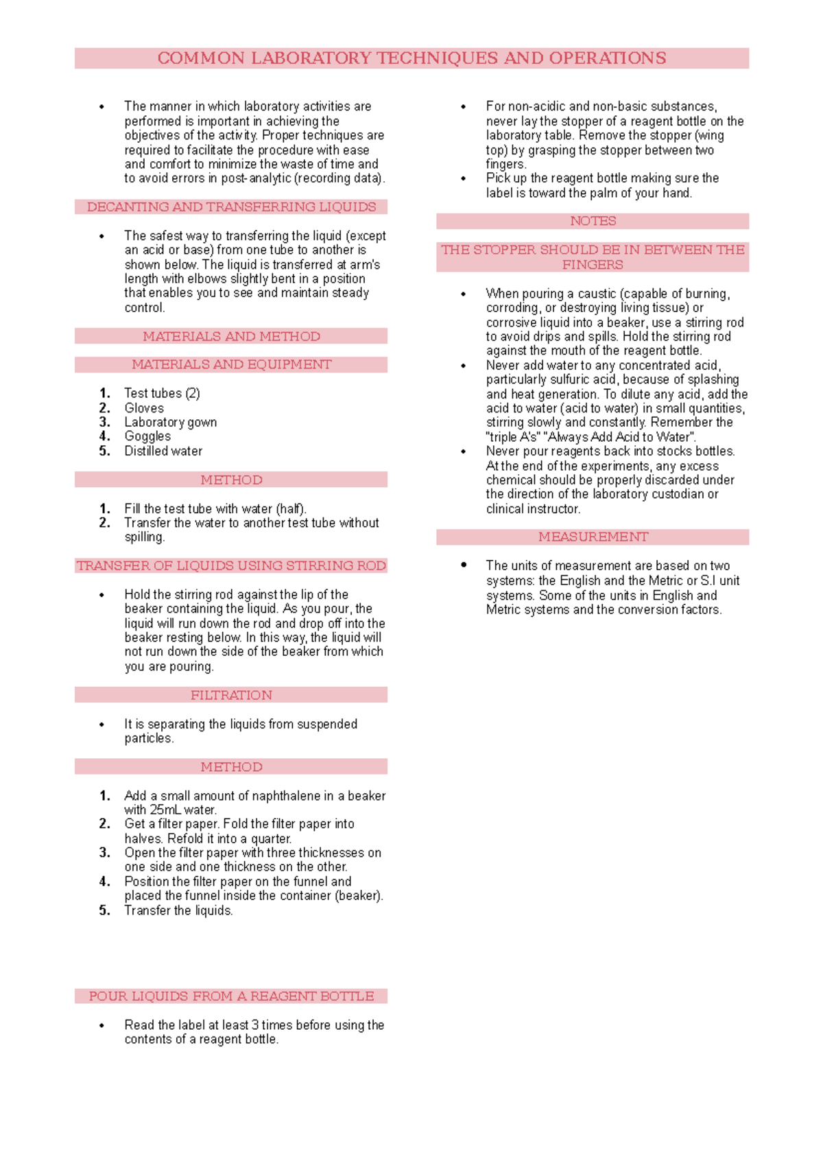 Common Laboratory Techniques and Operations (Week 02) - COMMON ...