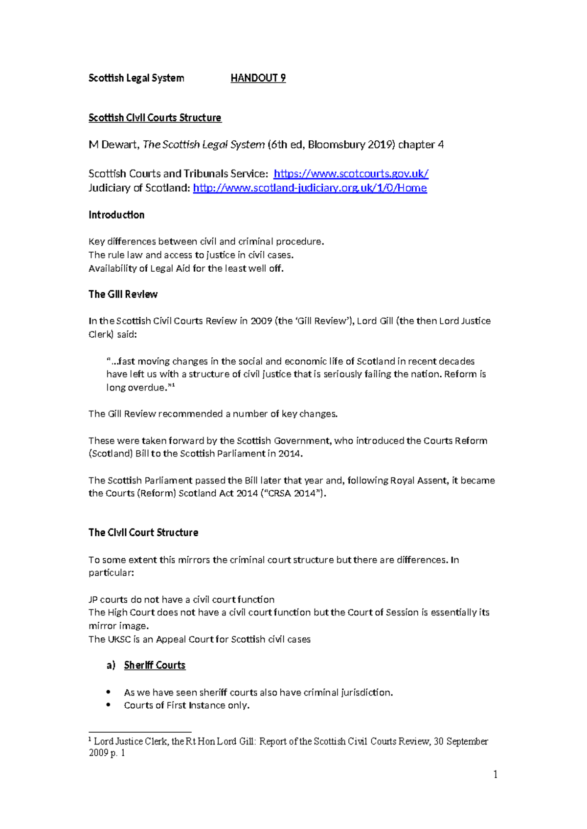 Handout 9 civil courts - Scottish Legal System HANDOUT 9 Scottish Civil ...