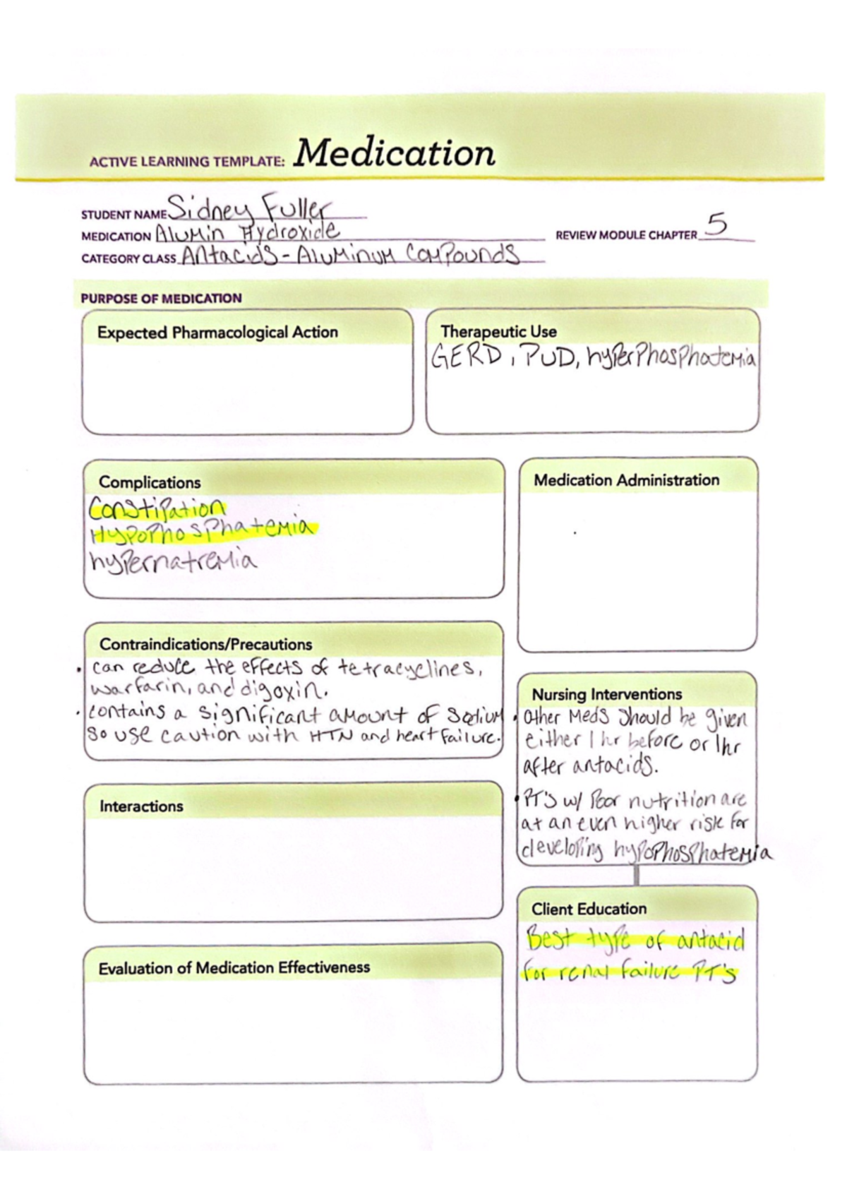MOD 5 med cards - ACTIVE LEARNING TEMPLATE: Medication STUDENT NAME ...