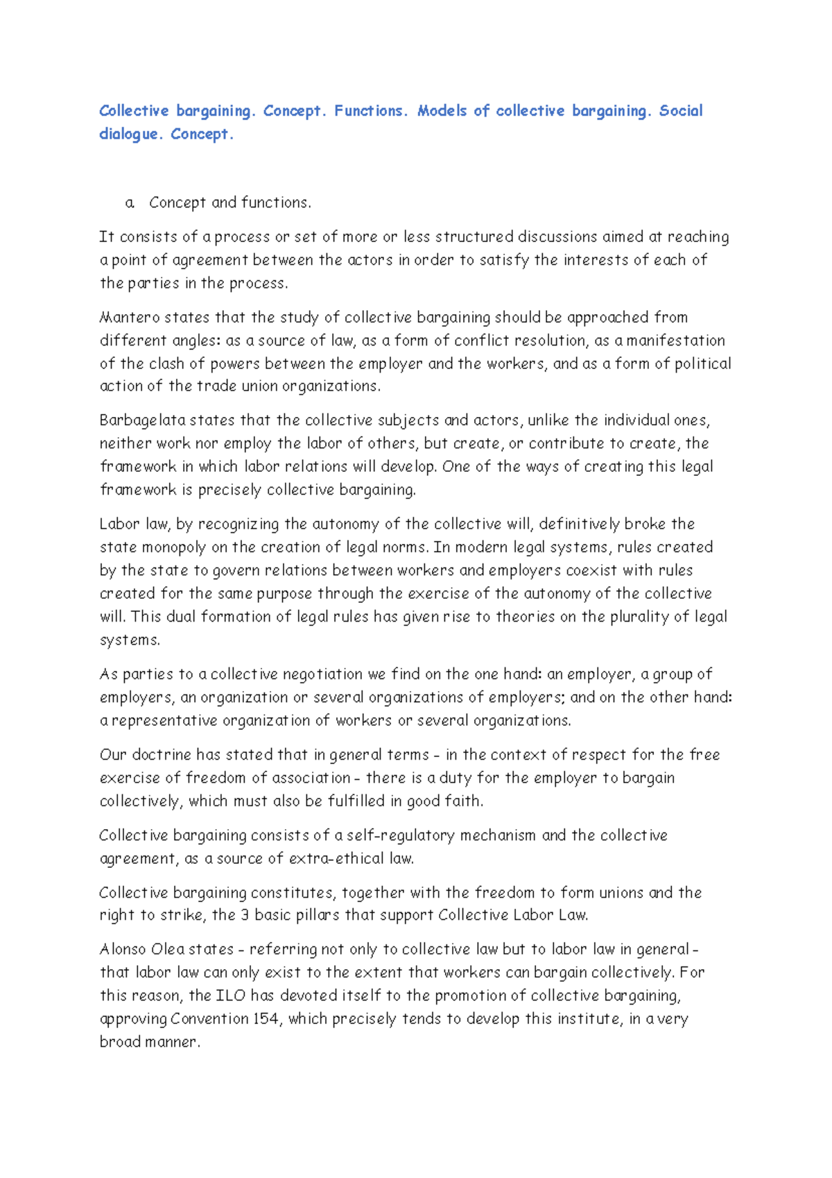 Collective bargaining. Concept. Functions. Models of collective ...