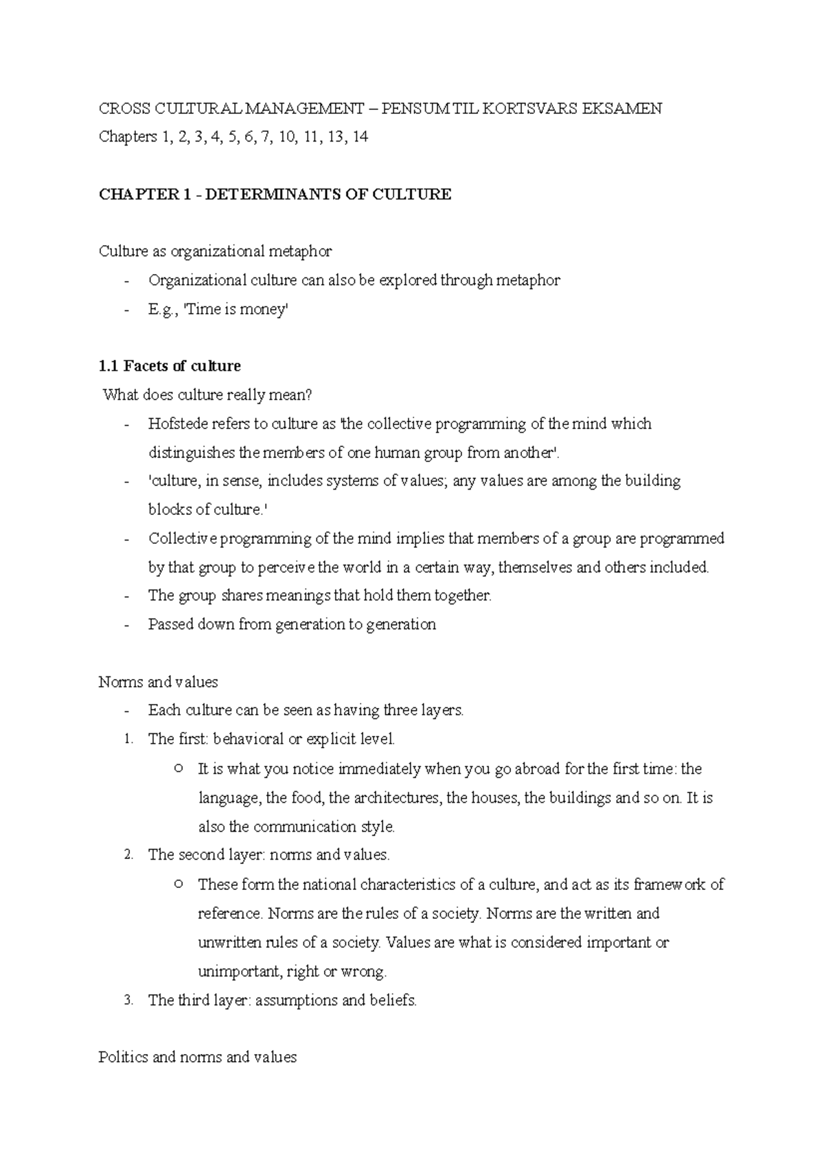 Cross Cultural Management MC - CROSS CULTURAL MANAGEMENT – PENSUM TIL ...