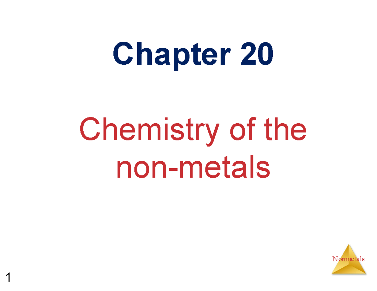 Chapter 20 - Chemistry of non-metals - Nonmetals Chapter 20 Chemistry ...