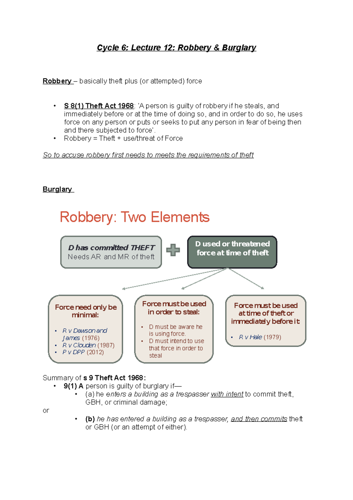 Robbery & Burglary - cycle 7 - Robbery: Two Elements D has committed ...