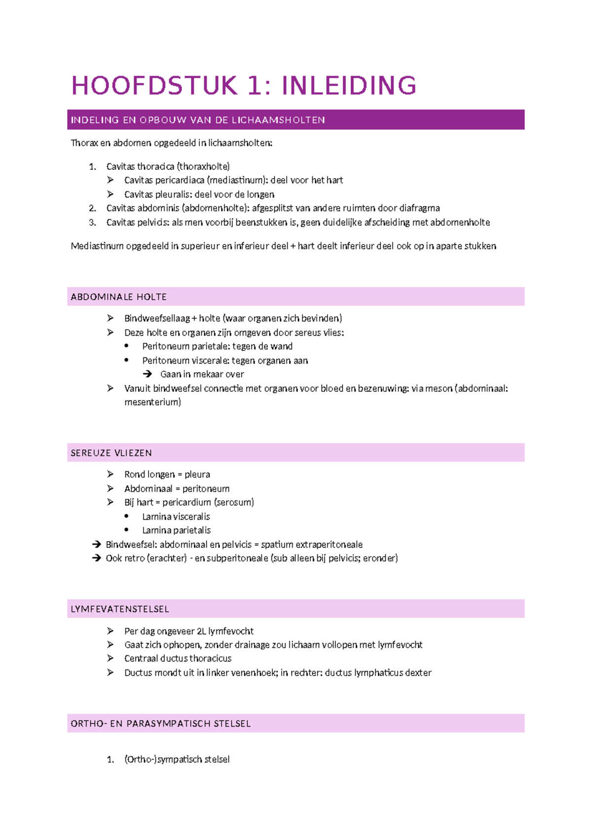 Inleiding anatomie - HOOFDSTUK 1: INLEIDING INDELING EN OPBOUW VAN DE ...