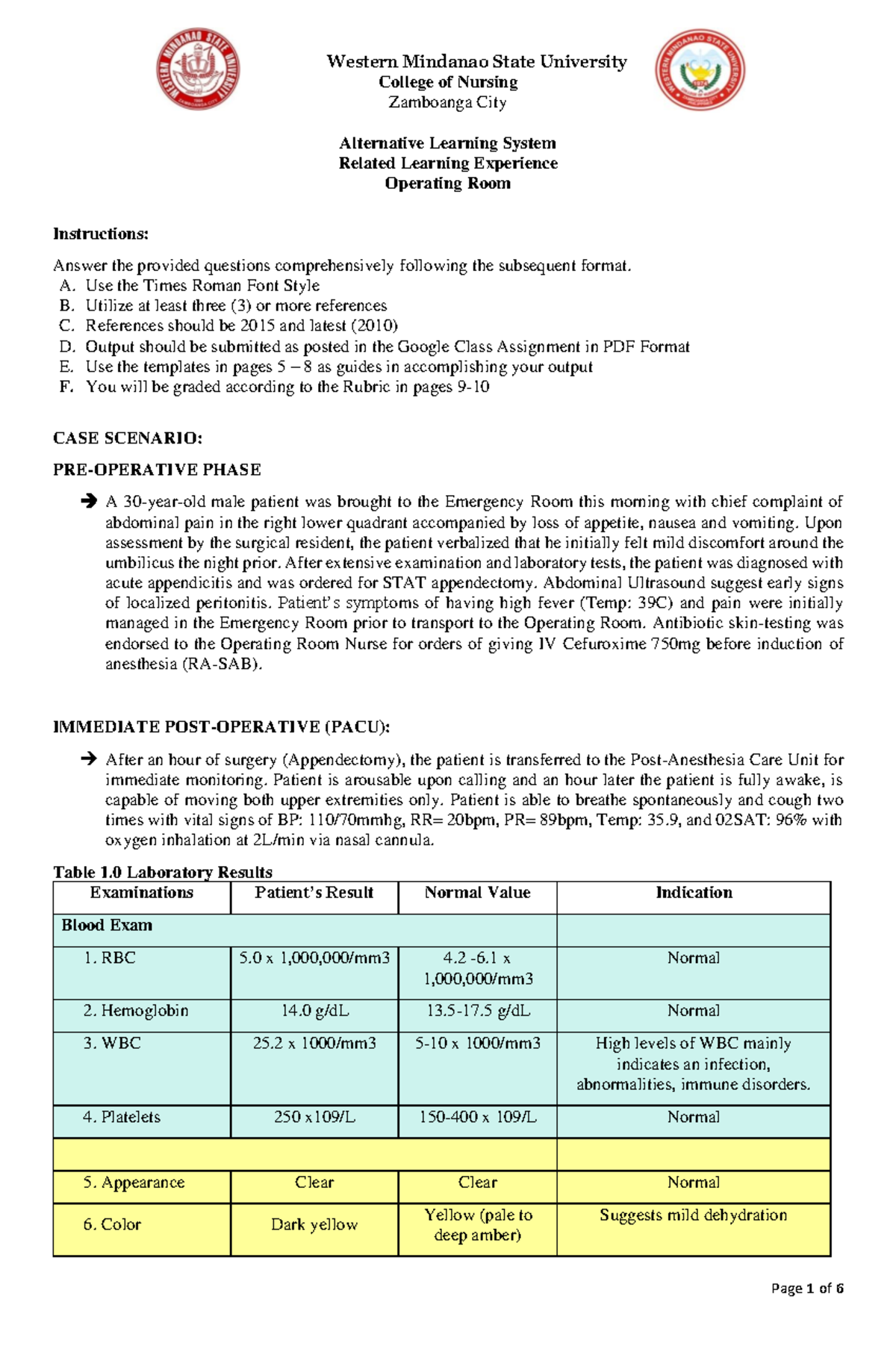 ALS 1 - Normal Laboratory Results of an adult patient with appendicitis ...