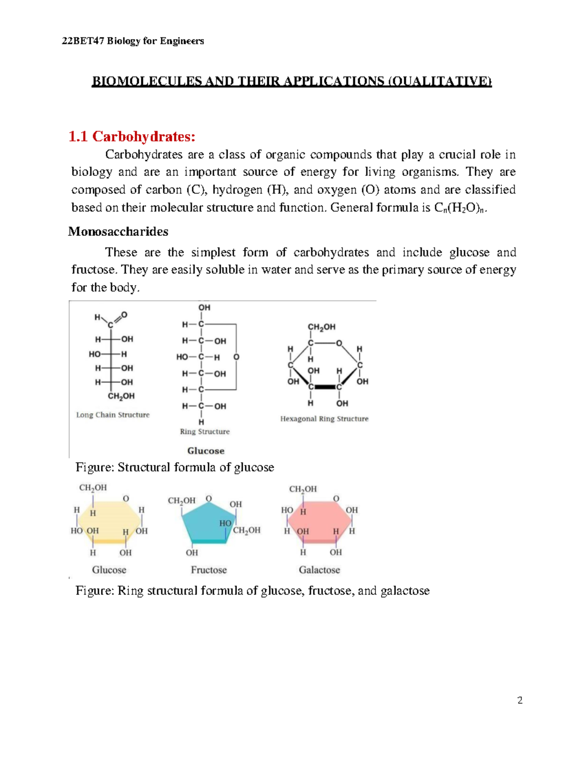 Carbohydrates 11 - BIOMOLECULES AND THEIR APPLICATIONS (QUALITATIVE) 1 ...
