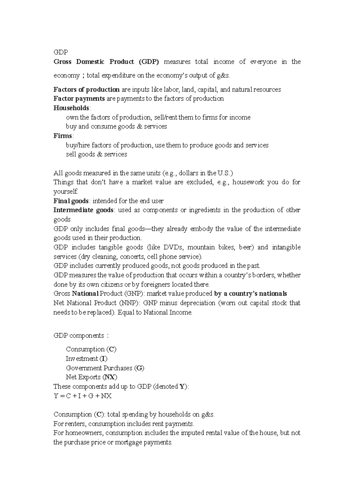 Gdp Lecture Notes 13 Gdp Gross Domestic Product Gdp Measures Total Income Of Everyone In