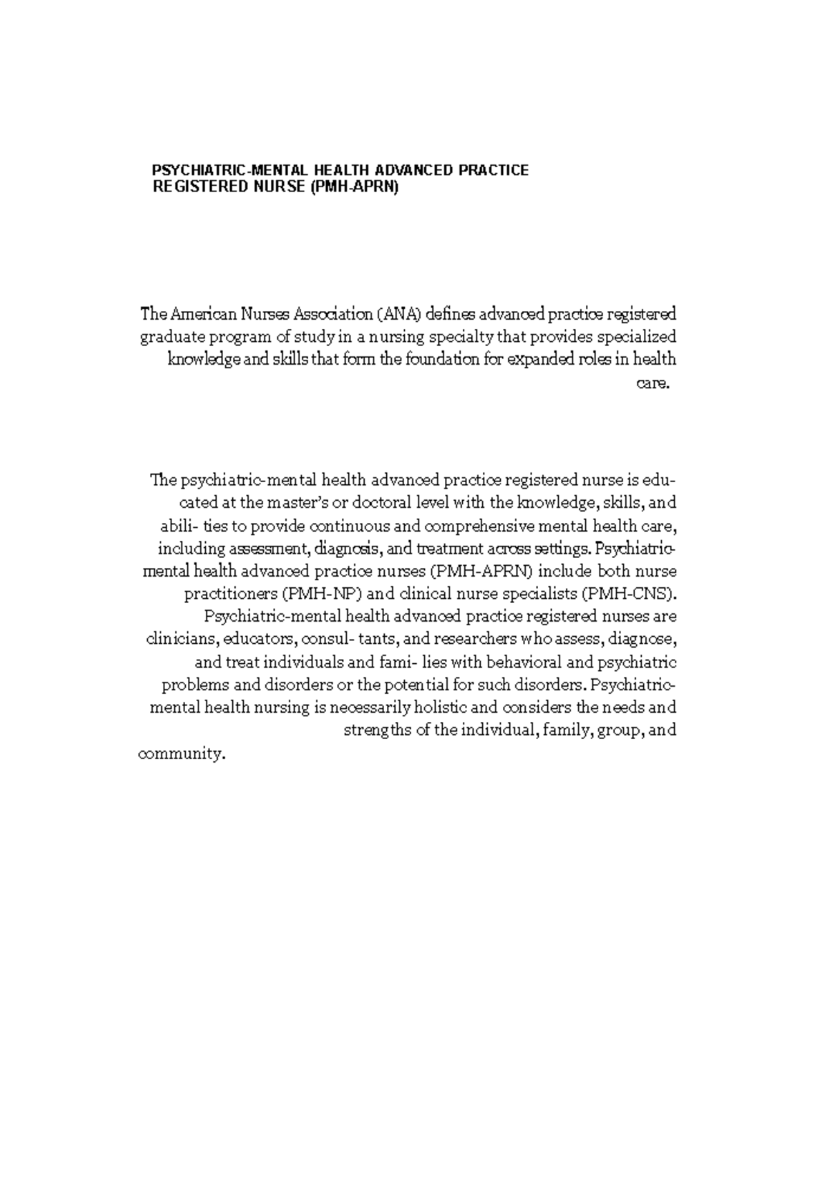 Psychiatric- Mental Health Advanced Practice Registered Nurse ...