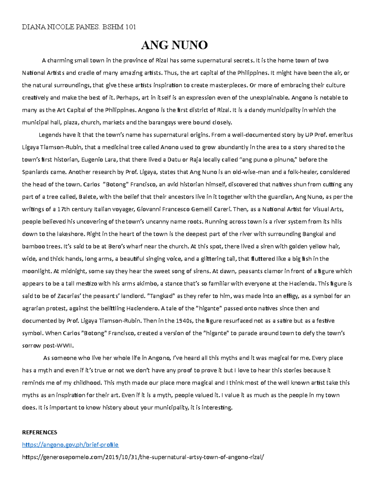 RPH ANG NUNO - Angono Rizal - DIANA NICOLE PANES. BSHM 101 ANG NUNO A ...