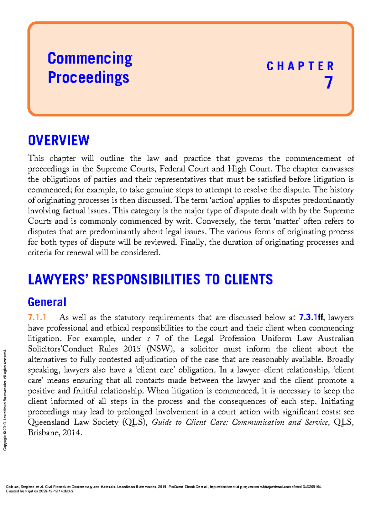 Civil Procedure Commentary and Materials - (Chapter 7 Commencing ...
