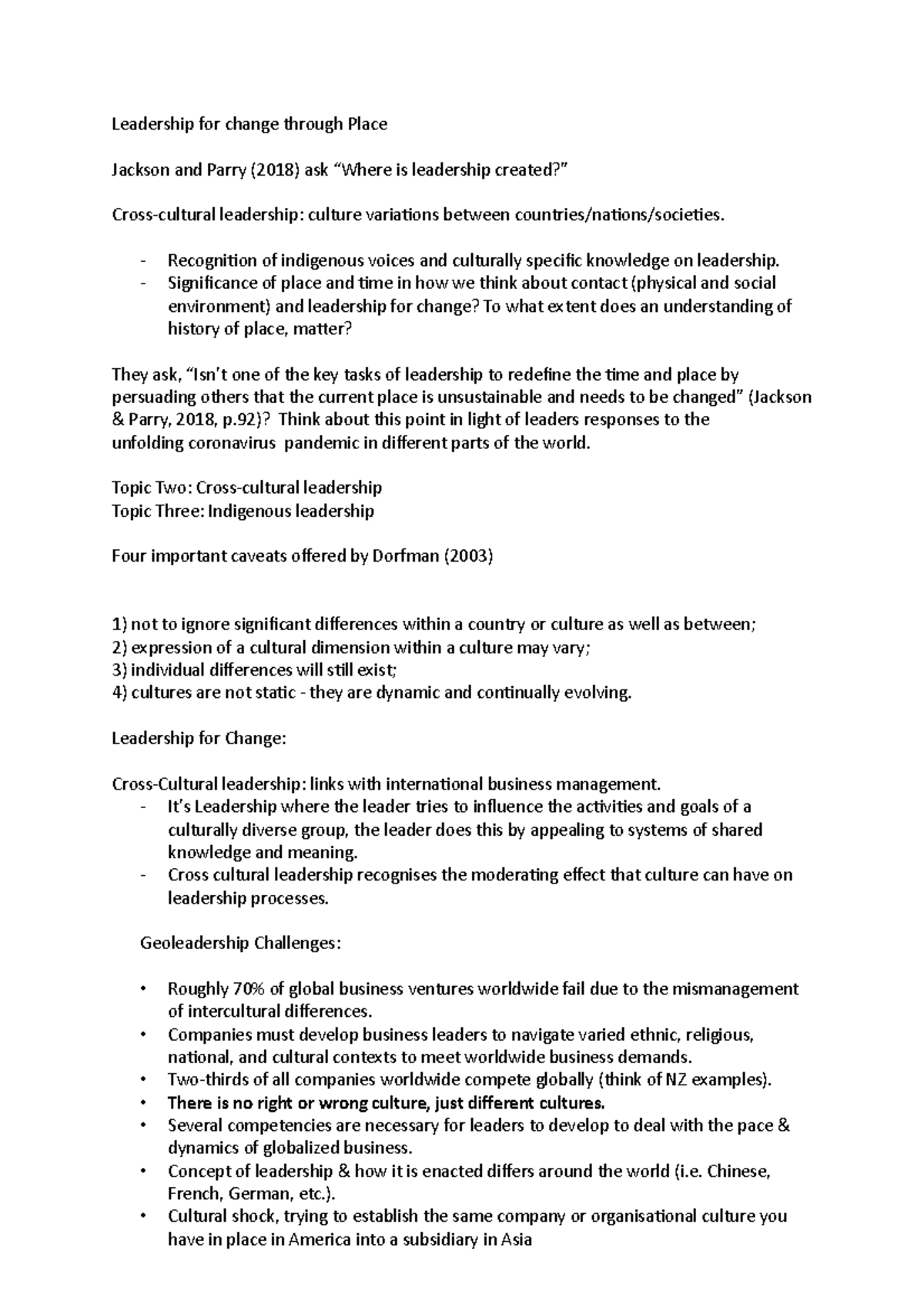 Leadership for Change - Notes - Leadership for change through Place ...
