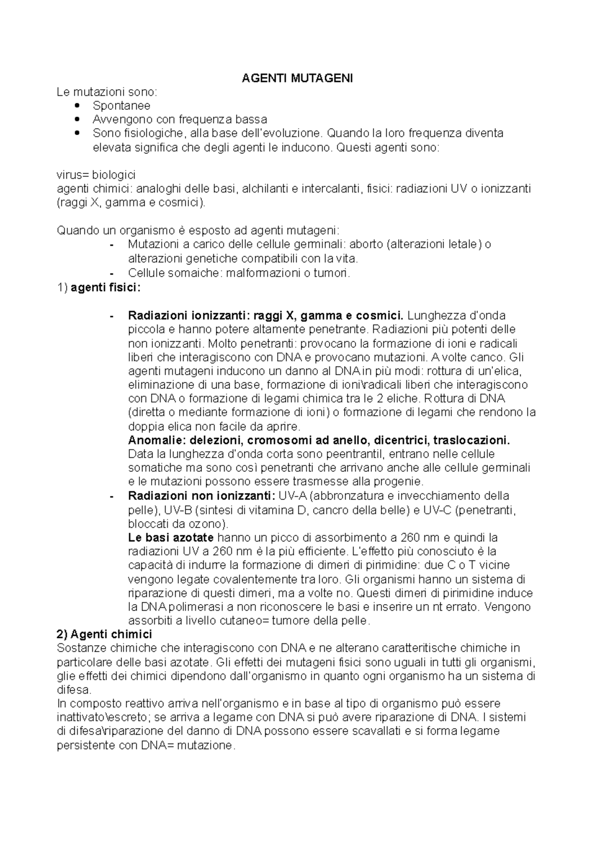 Agenti mutageni chimici e fisici - AGENTI MUTAGENI Le mutazioni sono ...