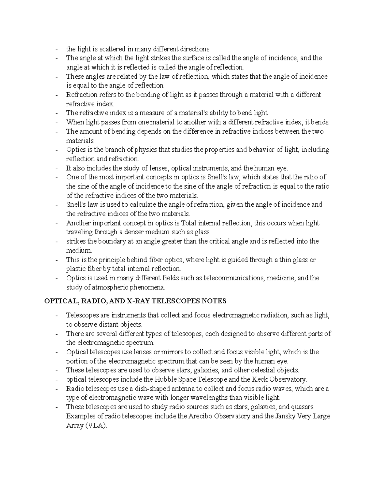 Astronomy Notes 4 - the light is scattered in many different directions ...