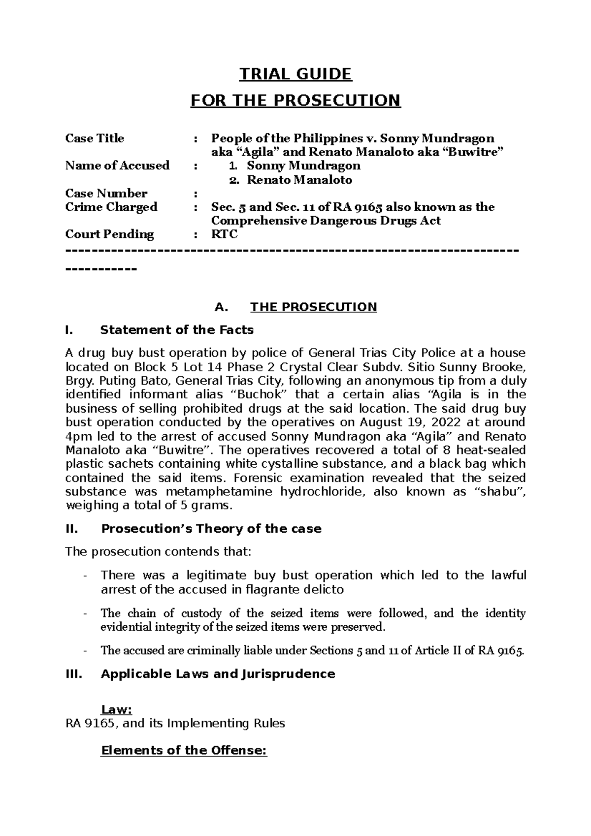 Trial Guide - Navigar - TRIAL GUIDE FOR THE PROSECUTION Case Title ...