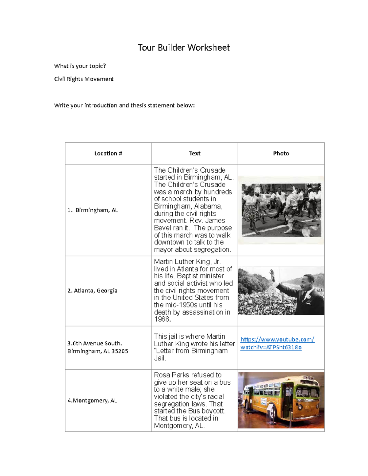 Tour Builder Worksheet - Tour Builder Worksheet What is your topic ...