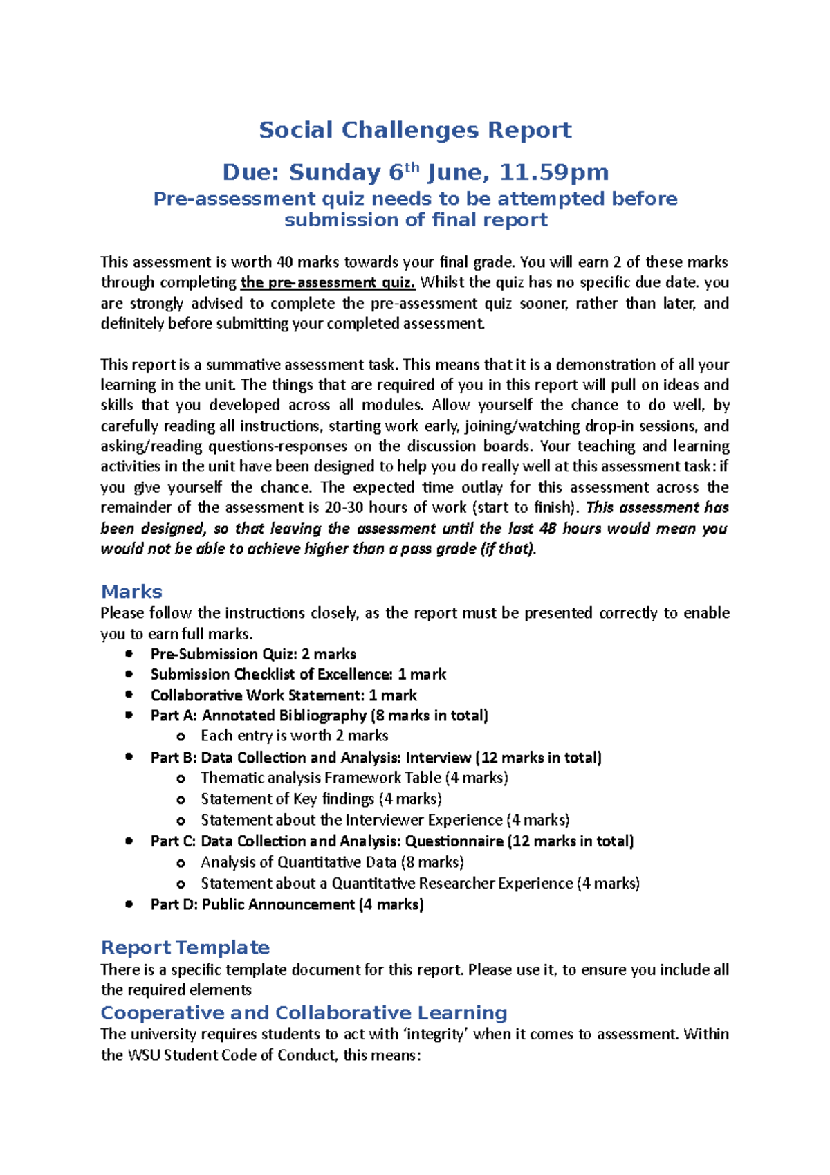 Social Challenges Report - Student Instructions - Social Challenges ...