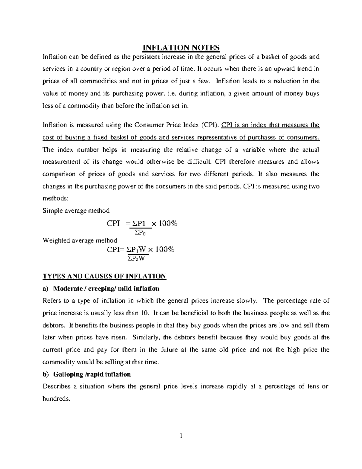 Topic FIVEa Inflation Notes - INFLATION NOTES Inflation can be defined ...