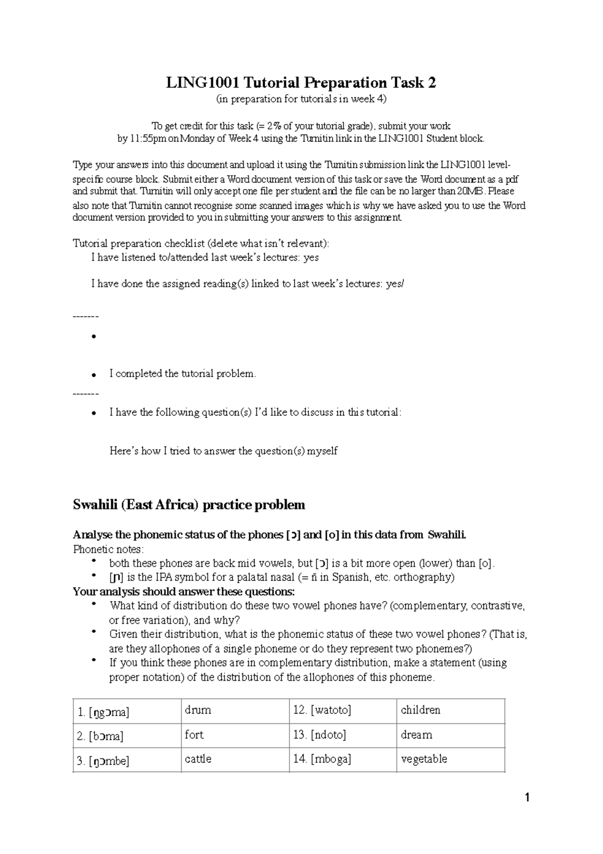LING1001 2021 tutorial preparation task - WEEK 4 - LING1001 Tutorial Preparation Task 2 (in ...