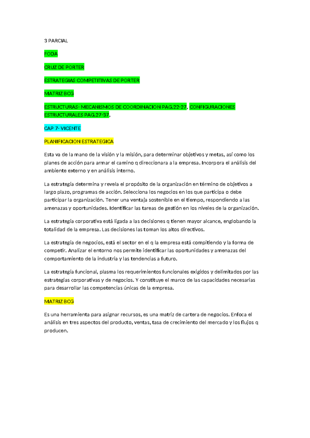 3 Parcial de administracion - 3 PARCIAL FODA CRUZ DE PORTER ESTRATEGIAS ...