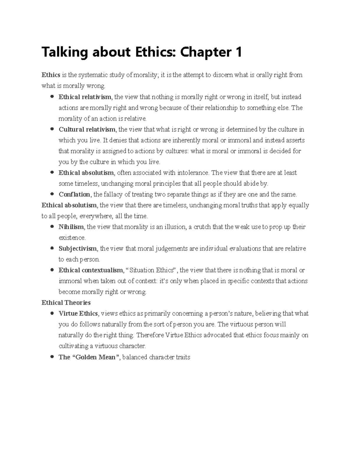 Talking about Ethics Chapter 1 - Ethical absolutism, the view that there are timeless ...